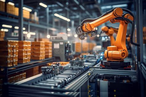 Generative Ai Image Of Automation Robotic Machinery Arm In Production Room Stock Illustration