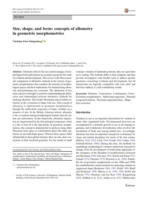 Size Shape And Form Concepts Of Allometry In Geometric Morphometrics Pdf Morphometrics