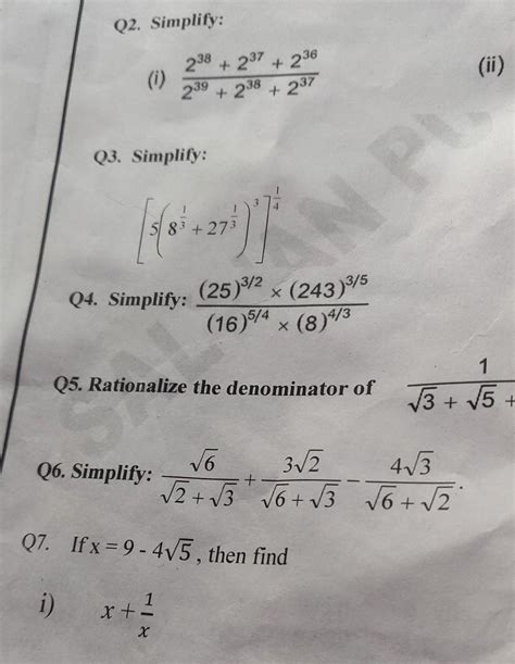 Q3 Simplify Q4 Simplify Q6 Simplify 8327 Q5 Rationalize The