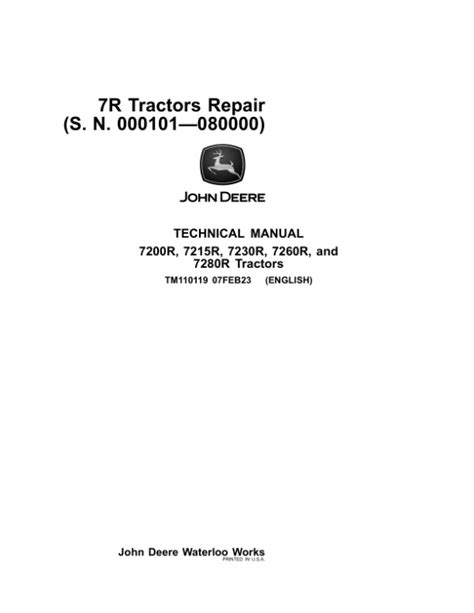 John Deere 7200r 7215r 7230r 7260r 7280r Specs Service Manual