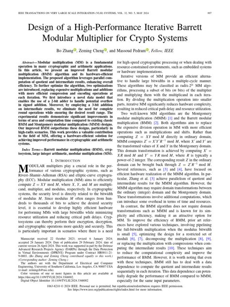 Design Of A High Performance Iterative Barrett Modular Multiplier For Crypto Systems Pdf