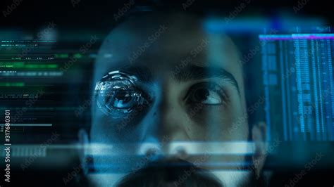 A Close Up Of A Young Man Eye Controlling A Futuristic Computer System