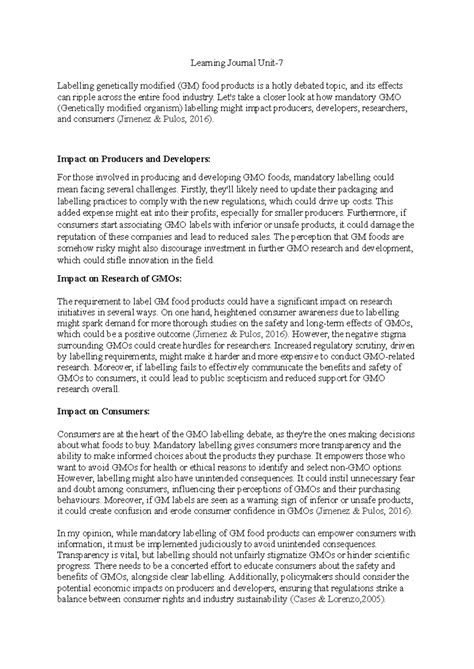 learning journal unit 7 learning journal unit labelling genetically