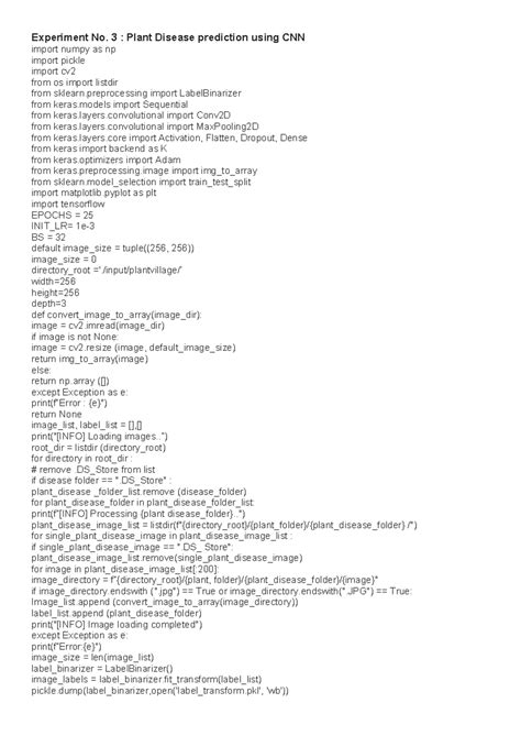 Deep Learning Practical 3 Codes Experiment No 3 Plant Disease