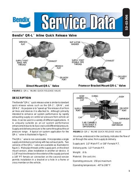 Bendix Qr L Inline Quick Release Valve User Manual