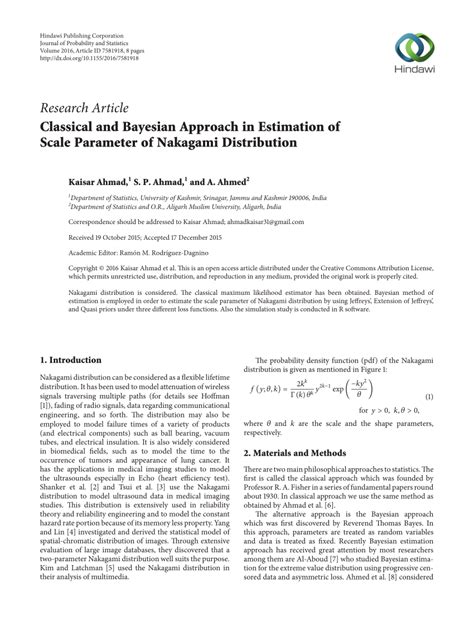 Pdf Classical And Bayesian Approach In Estimation Of Scale Parameter Of Nakagami Distribution