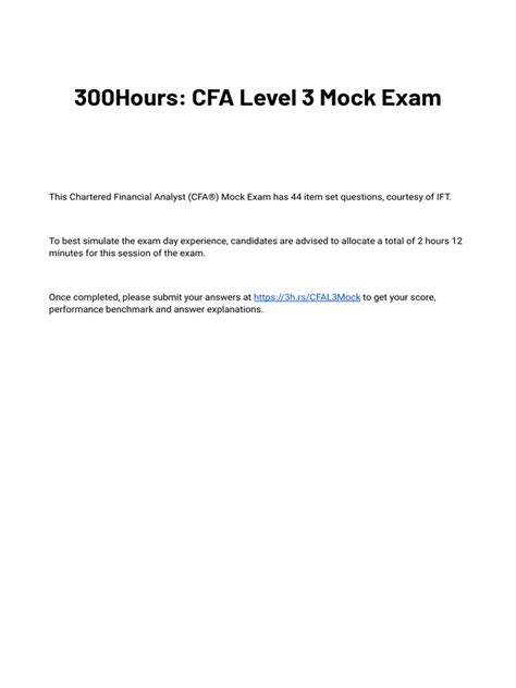 300hours Free Cfa Level 3 Mock Exam Pdf