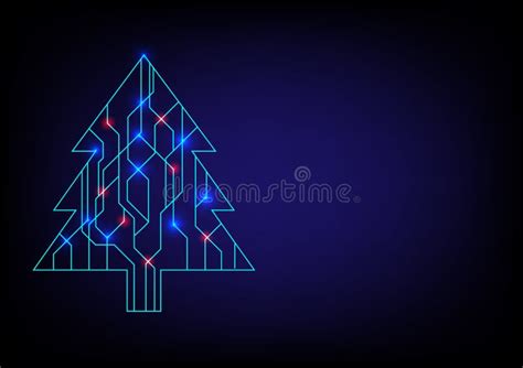 Hi Tech Christmas Tree On A Blue Background Stock Vector Illustration
