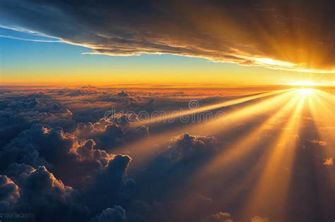 Sunrise Over Blue Misty Clouds In Sunrise Dramatic Sky Stock