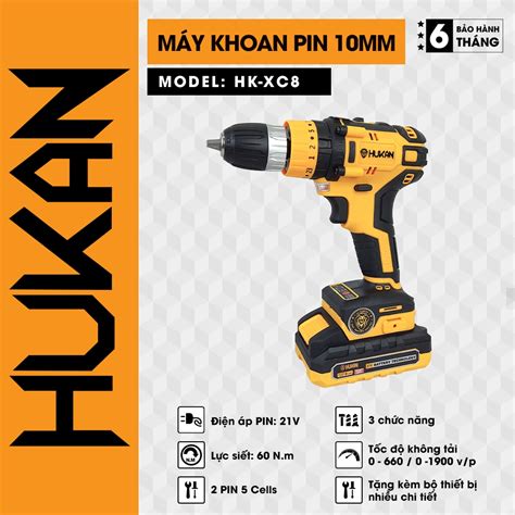 Máy Khoan Pin Hukan Hk Xc8 Lực Siết 45nm Khoan Pin 3 Chức Năng Động