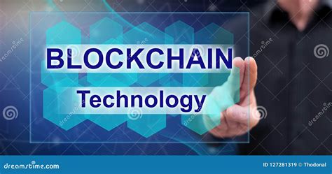 Man Touching A Blockchain Concept Stock Image Image Of Finger Economy 127281319