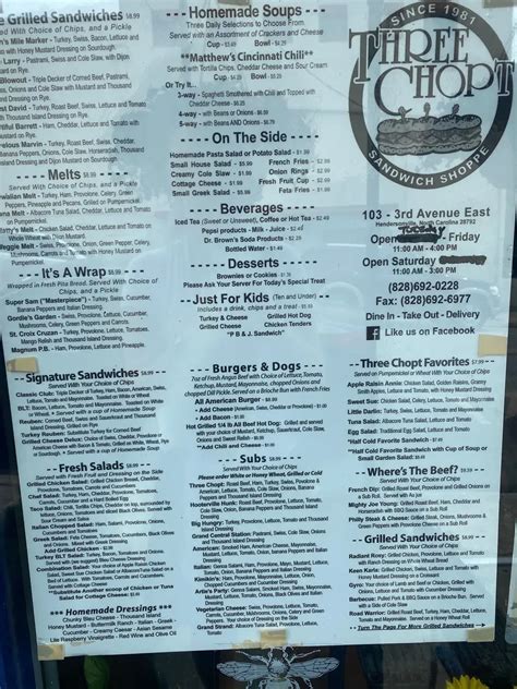 Three Chopt Sandwich Shoppe Menu Updated November 2025