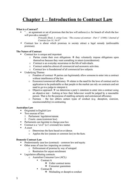 Chapter One Four Contract A Lecture Notes Chapter 1 Introduction To Contract Law What Is A