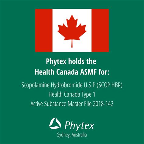 Phytex Holds The Canadian Asmf For Scopolamine Hydrobromide We Are