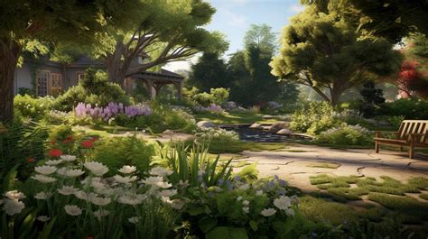 A Photo Of A Tranquil Backyard Arboretum Premium Ai Generated Image