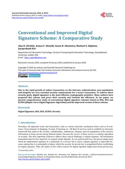 Pdf Conventional And Improved Digital Signature Scheme A Comparative
