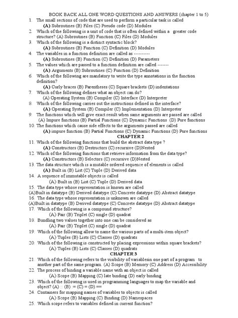 Book Back All One Word Questions And Answers Csc Pdf Subroutine