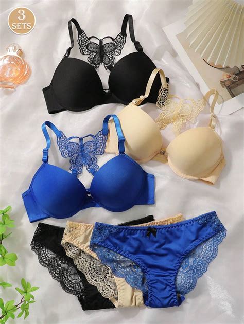 3sets Womens Lace Underwire Front Clasp Bra And Panties Setssuitable
