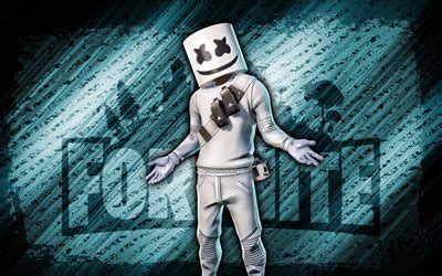 Download Marshmello Fortnite 4k Blue Diagonal Background Grunge Art