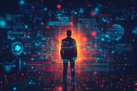 Businessman Looking At A Futuristic Data Stream Of Digital Code Stock Image Image Of