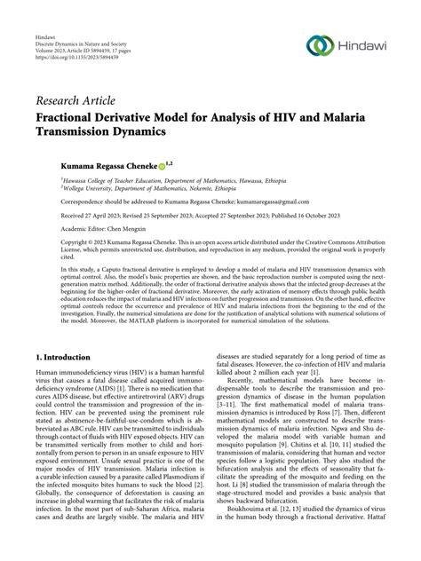 Pdf Fractional Derivative Model For Analysis Of Hiv And Malaria