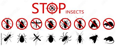 Anti Pest Control Ban Prohibition Parasitic Insects Stop Warning Forbidden Bug Icon Set No