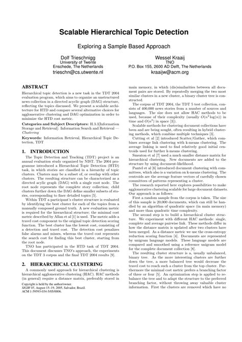Pdf Scalable Hierarchical Topic Detection Exploring A Sample Based Approach