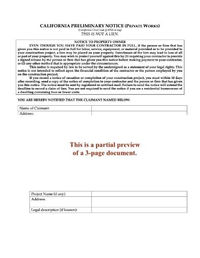 California Preliminary Notice Private Works