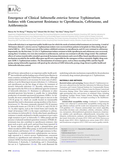 Pdf Emergence Of Clinical Salmonella Typhimurium With Concurrent
