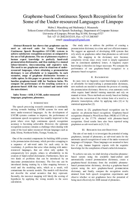 Pdf Grapheme Based Continuous Speech Recognition For Under Resourced