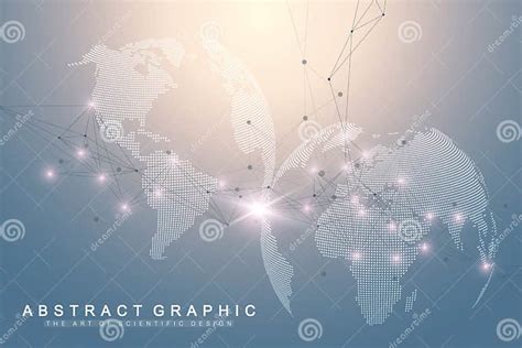 Big Data Visualization With A World Globe Abstract Vector Background With Dynamic Waves Stock