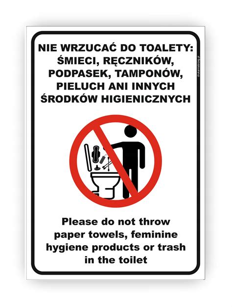 Naklejka A5 Nie WrzucaĆ Do Toalety Śmieci Please Do Not Throw Garbage