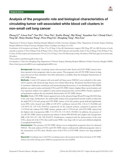 Pdf Analysis Of The Prognostic Role And Biological Characteristics Of