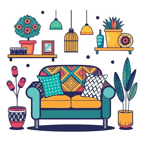 Colorful Living Room Interior Design With Sofa Plants And Decor