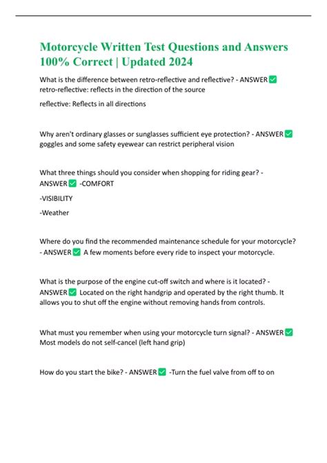 Motorcycle Written Test Questions And Answers 100 Correct Updated