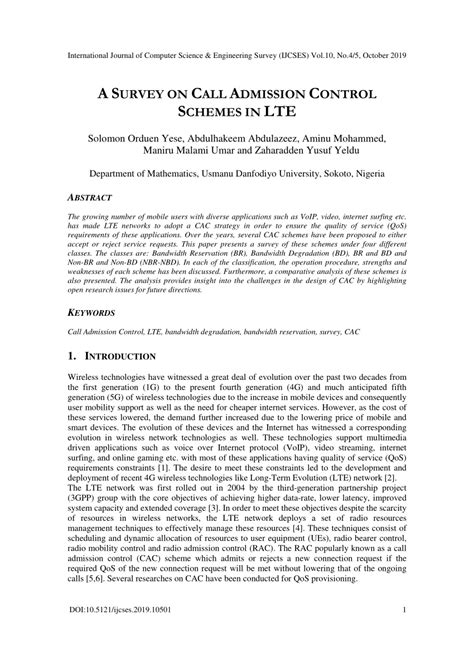 pdf a survey on call admission control schemes in lte published in