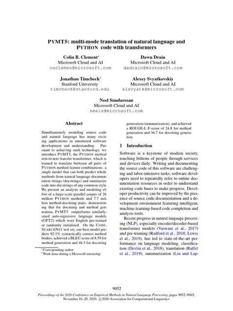 2020 Emnlp Pymt5 Multi Mode Translation Of Natural Language And Python Code With Transformers