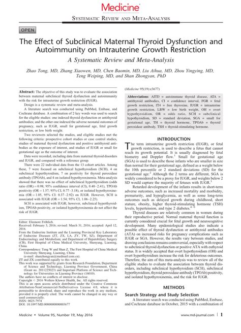Pdf The Effect Of Subclinical Maternal Thyroid Dysfunction And Autoimmunity On Intrauterine