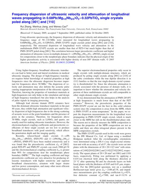Pdf Frequency Dispersion Of Ultrasonic Velocity And Attenuation Of Longitudinal Waves