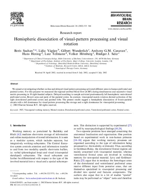 Pdf Hemispheric Dissociation Of Visual Pattern Processing And Visual