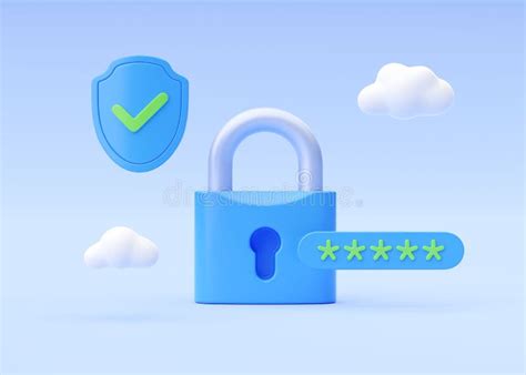 Security 3d Shield Illustration Clouds Protect Object And Render Lock With Password Label