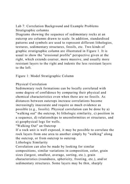 Lab 7 Correlation Background And Example Problemsstratigraphic Docx