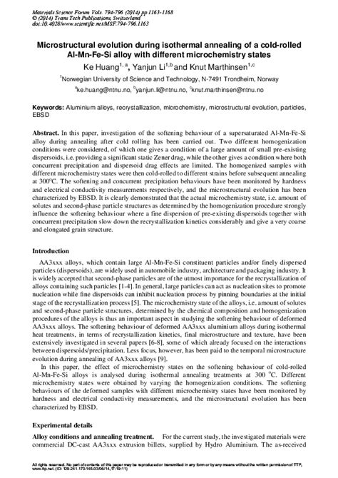 Pdf Microstructural Evolution During Isothermal Annealing Of A Cold Rolled Al Mn Fe Si Alloy