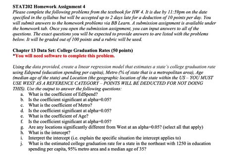 stat202 homework assignment 4 please complete the