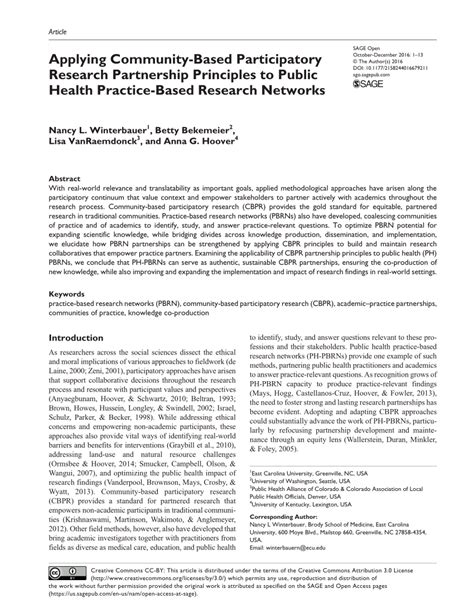 Pdf Applying Community Based Participatory Research Partnership Principles To Public Health