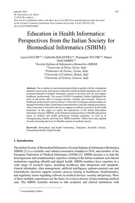 Pdf Education In Health Informatics Perspectives From The Italian Society For Biomedical