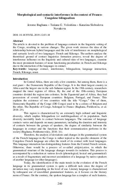 Morphological And Syntactic Interference In The Context Of Franco Congolese Bilingualism
