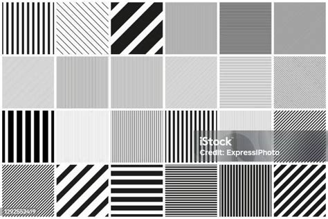 벡터 원활한 스트라이프 패턴의 컬렉션입니다 수직 수평 및 대각선 끝없는 텍스처 기하학적 반복 가능한 배경입니다 흑백 특이한 프린트 0명에 대한 스톡 벡터 아트 및 기타