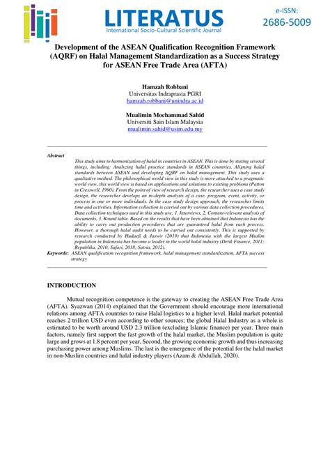 Pdf Development Of The Asean Qualification Recognition Framework Aqrf On Halal Management