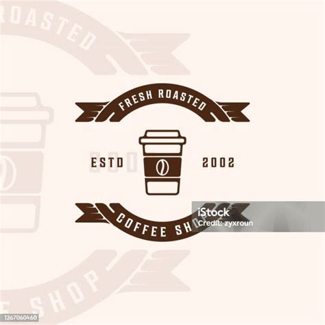 커피숍 로고 빈티지 벡터 일러스트 템플릿 아이콘 그래픽 디자인 배지 및 타이포그래피 스타일로 비즈니스를 위한 음료 또는 음료 표지판 또는 기호 0명에 대한 스톡 벡터 아트